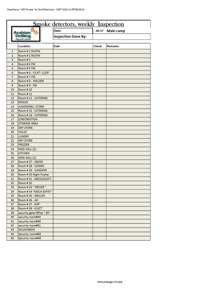 7-Weekly Smoke Detector Inspection Rig Camp-Main Camp | PDF