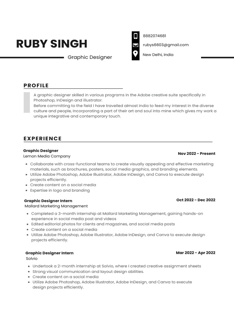 Ruby Singh Resume | PDF | Graphic Design | Adobe In Design