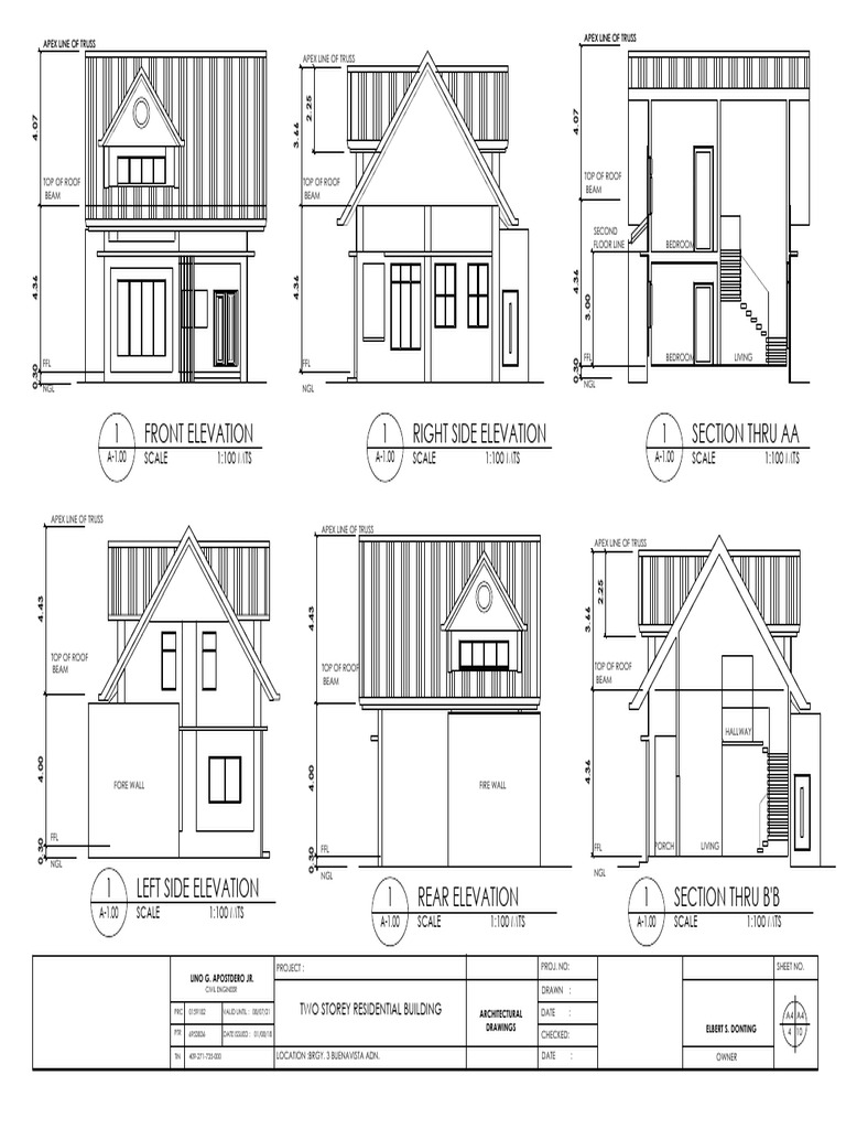 1 Front Elevation 1 Right Side Elevation 1 Section Thru Aa | PDF ...
