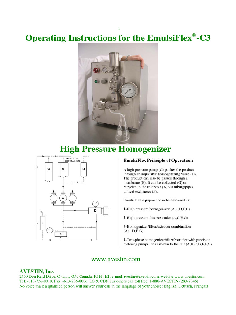 Avastin Emulsiflex C3 - Manual | PDF | Valve | Pump