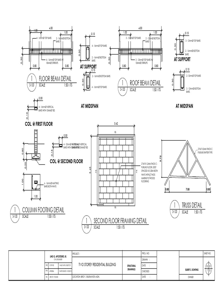 1 Floor Beam Detail 1 Roof Beam Detail: at Support at Support | PDF