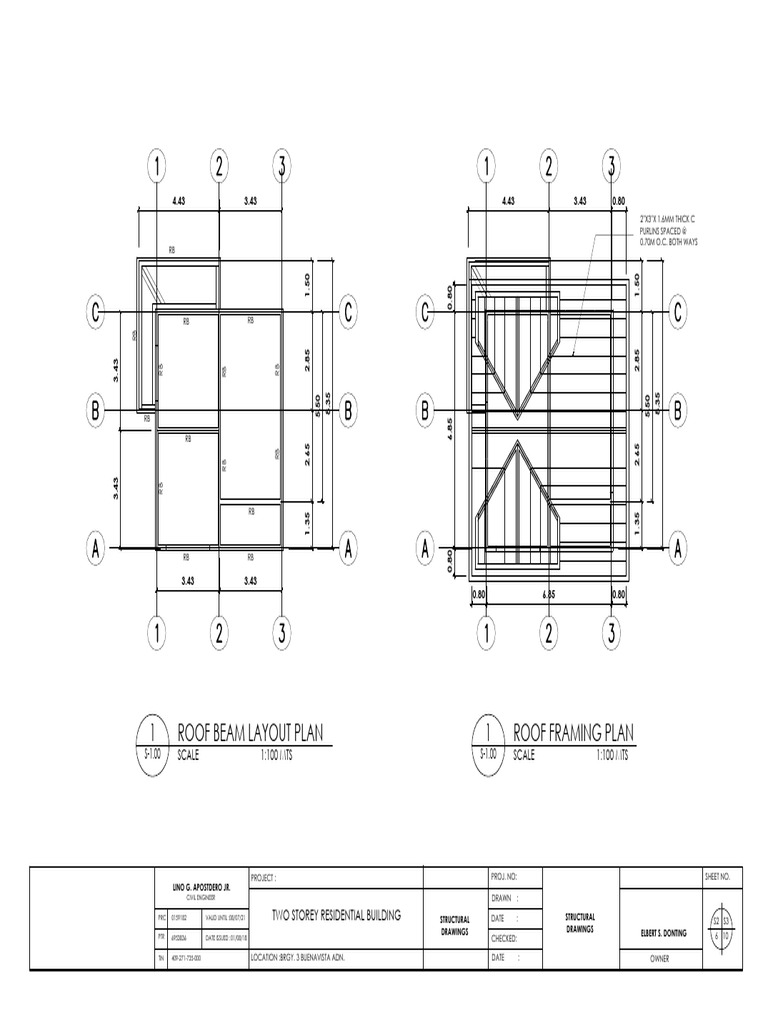 1 Roof Beam Layout Plan 1 Roof Framing Plan: Scale S-1.00 1:100 MTS Scale S-1.00 1:100 MTS | PDF