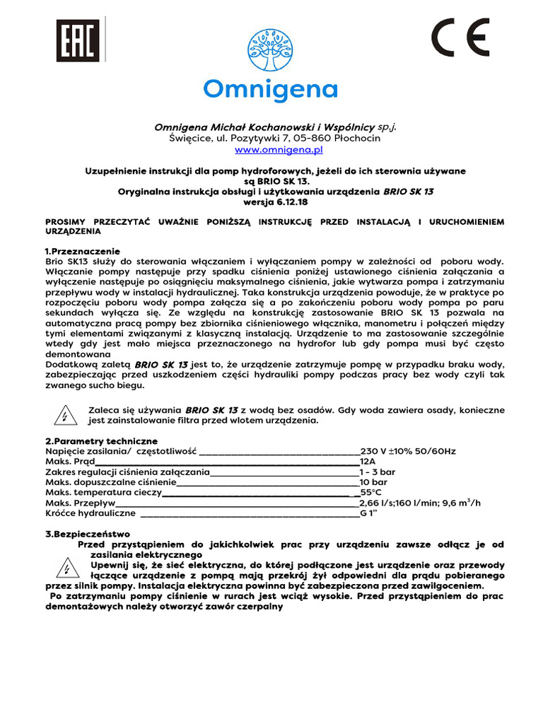 Instrukcja Obs - Ugi Wy - Cznika BRIO SK 13 - 06122018 | PDF