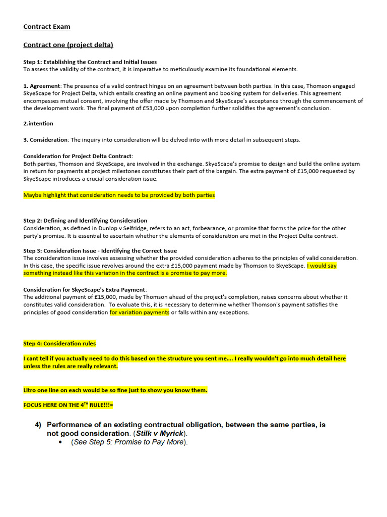 Contract Exam Draft | PDF | Consideration | Estoppel