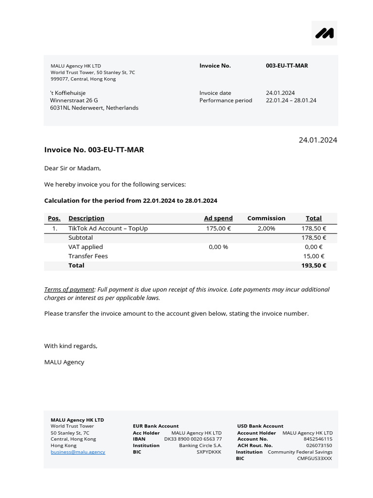 Invoice - 003 EU TT MAR - 24.01.2024 | PDF