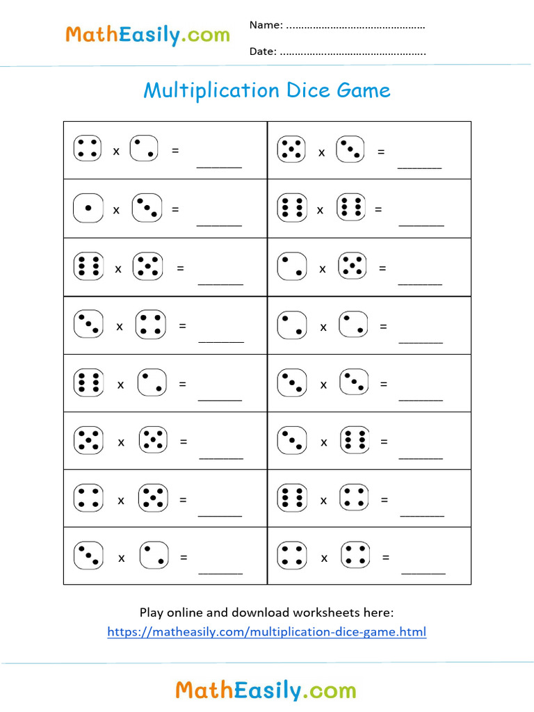 Multiplication Dice Game | PDF | Games & Activities
