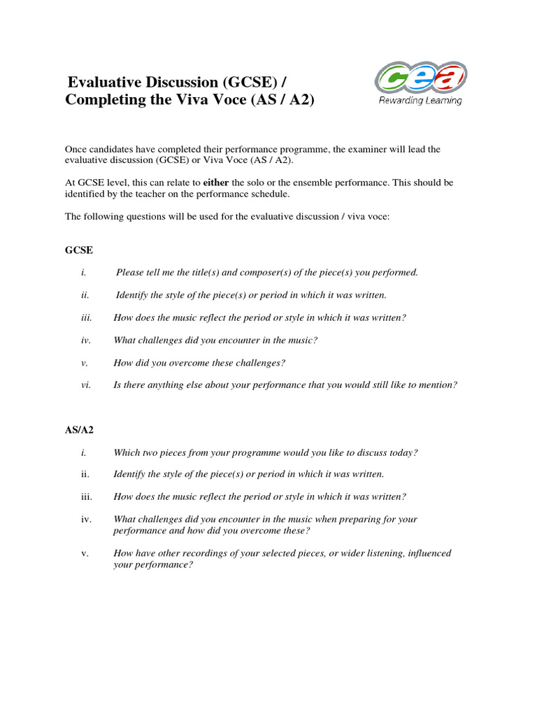 GCSE and GCE Music Discussion Questions (Updated Jan 2023) | PDF