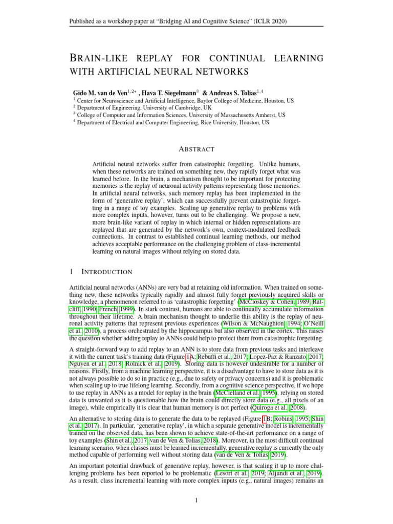 Brain-Inspired Replay For Continual Learning With Artificial Neural Networks | Download Free PDF ...