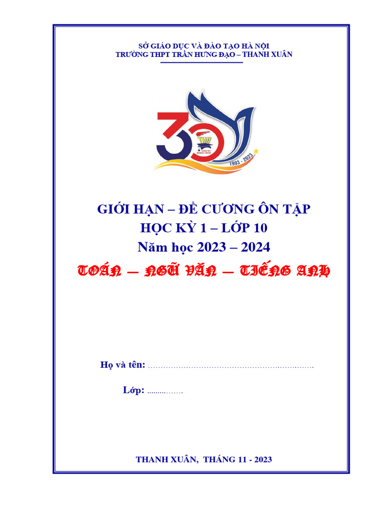 De Cuong Ontap HK1 (23+24) K10 (ToanVanAnh) | PDF