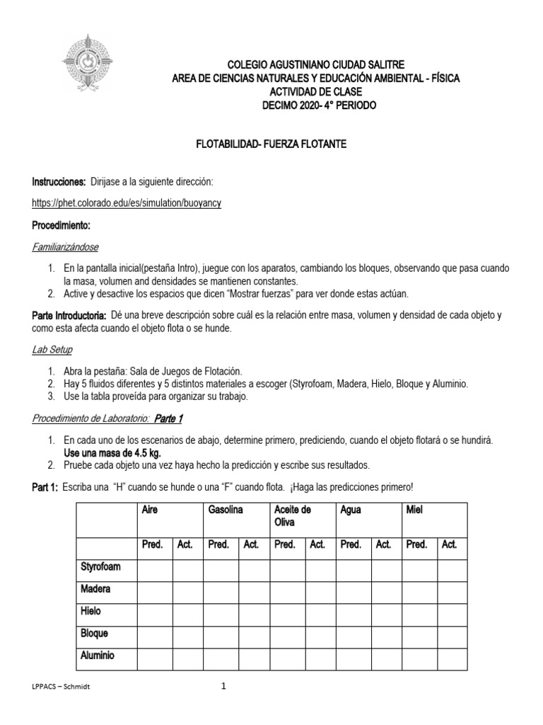 Guía de Trabajo - Flotabilidad | PDF | Flotabilidad | Naturaleza