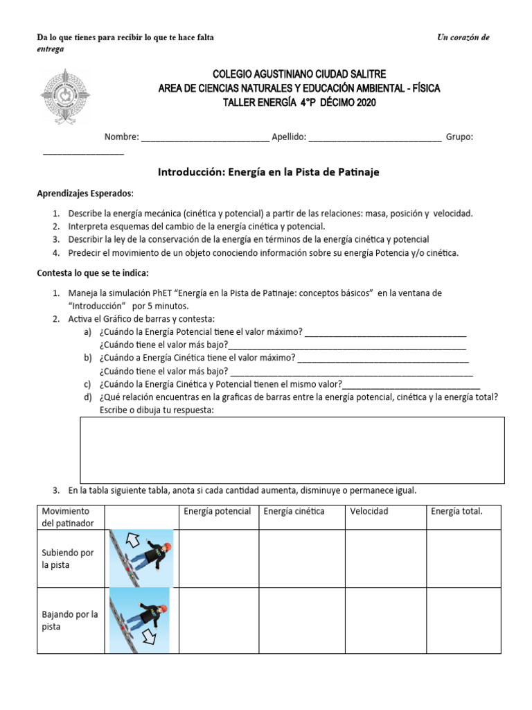 Guía de Trabajo Energia Cinetica, Potencial y Conservación de La ...