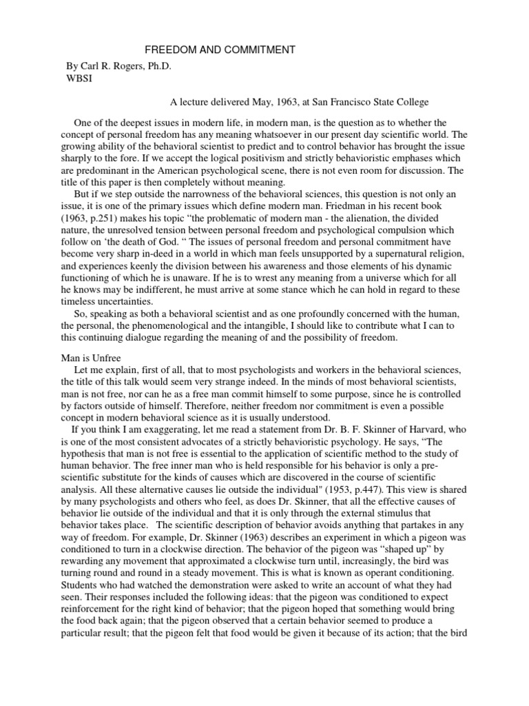 1963 Freedom and Commitment | PDF | Free Will | Reinforcement