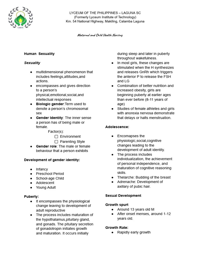 Maternal and Child Health Nursing | PDF | Puberty | Orgasm