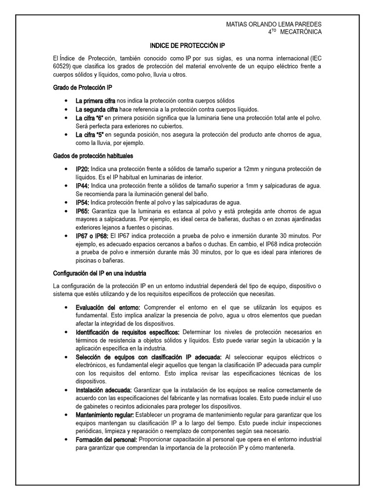 Indice de Protección Ip | PDF | Almacenamiento de datos de la ...