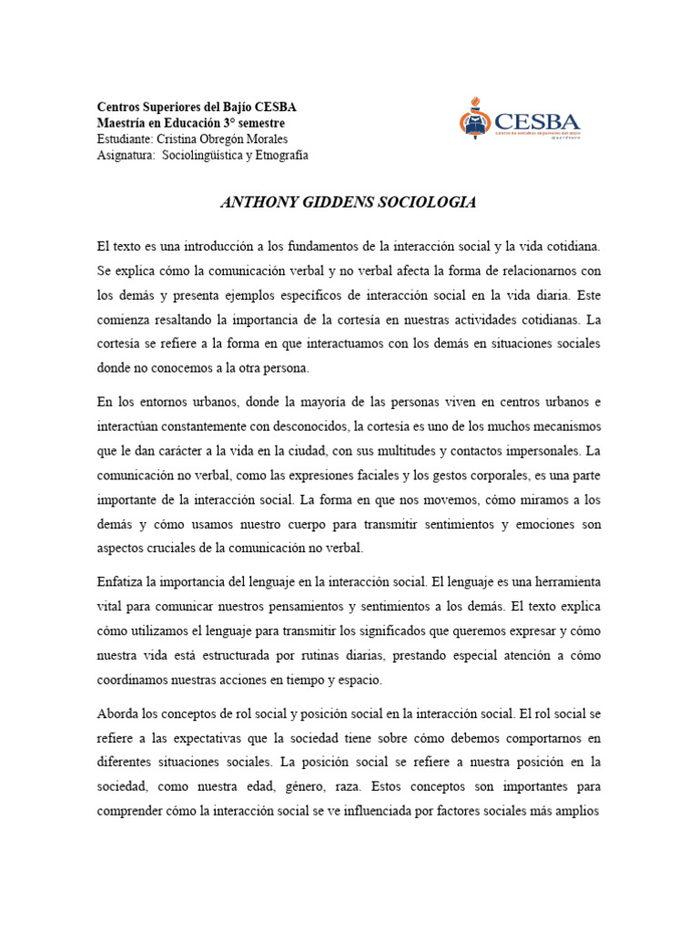 Anthony Giddens Sociologia | PDF