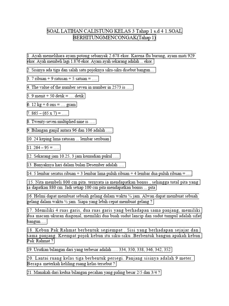 Soal Latihan Calistung Kelas 3 Tahap 1 S | PDF