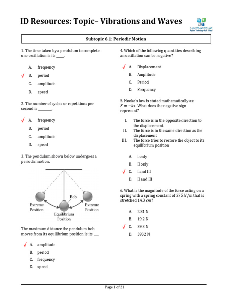 Physics Quiz: Periodic Motion & Waves | PDF | Waves | Oscillation