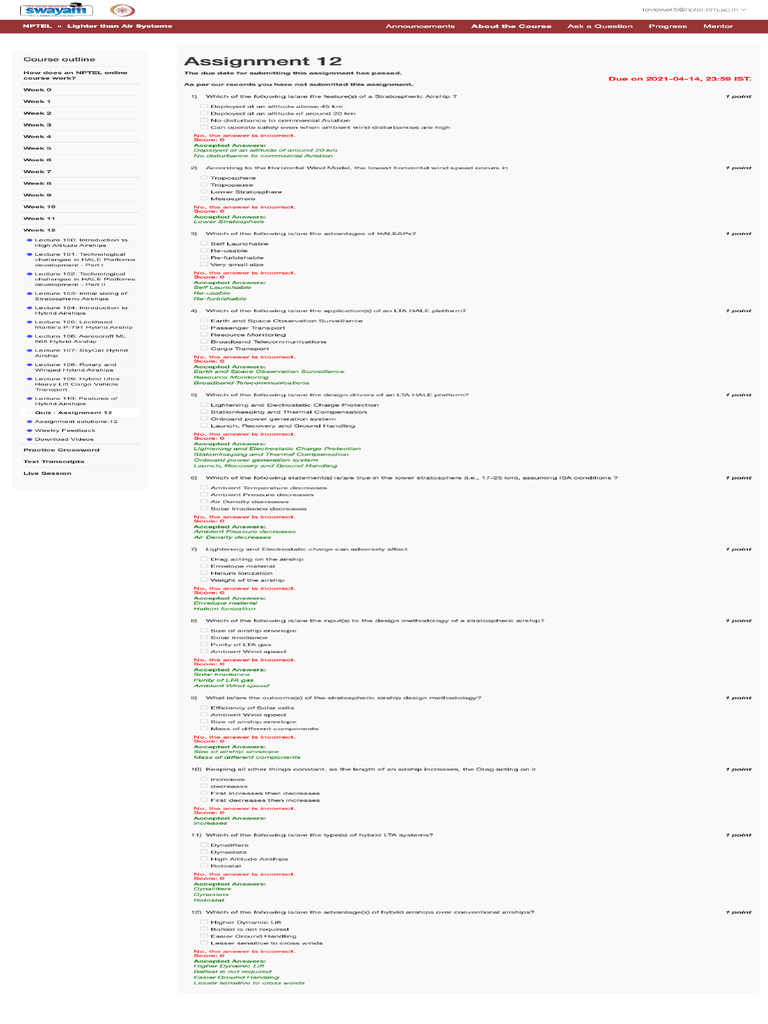 Noc21 Ae07 Assignment Week 12 | PDF