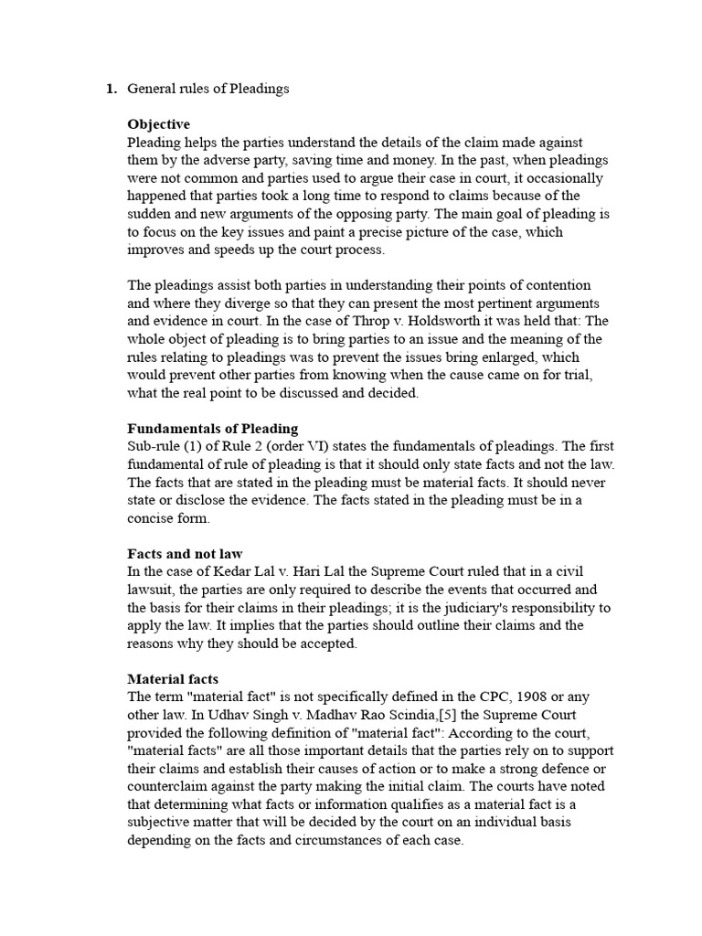 General Rules of Pleadings | PDF | Lawsuit | Pleading