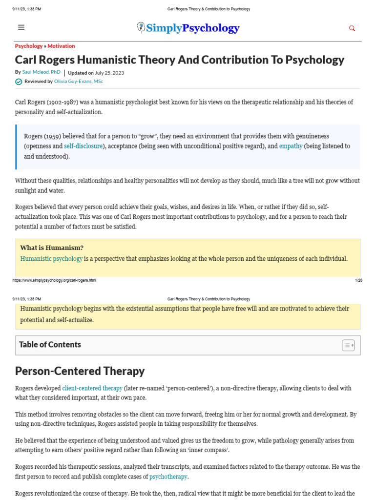 Carl Rogers Theory & Contribution To Psychology | PDF | Self Esteem ...