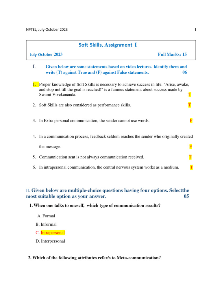 Assignment Soft Skills Pdf Communication Thought 