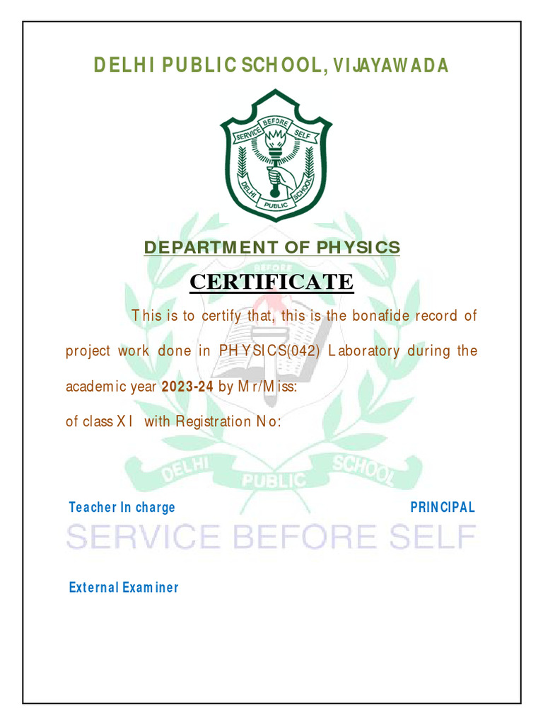 Physics Certificate Pdf
