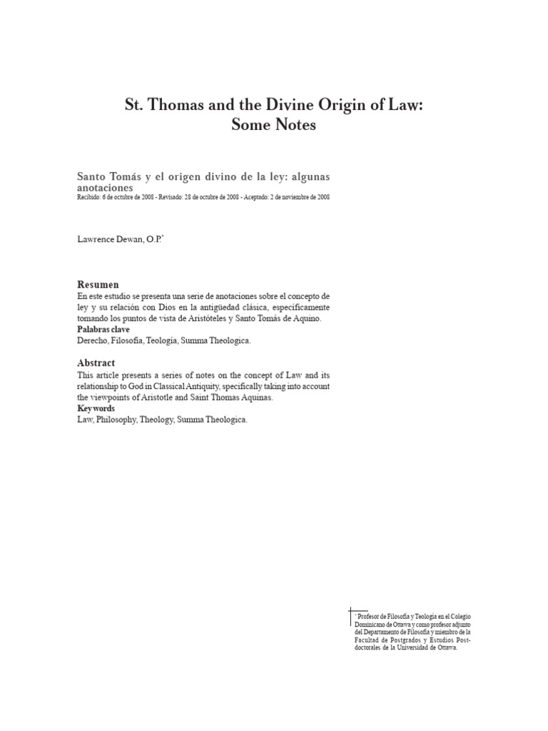 ST Thomas and The Divine Origin of Law Some Notes | PDF | Thomas ...