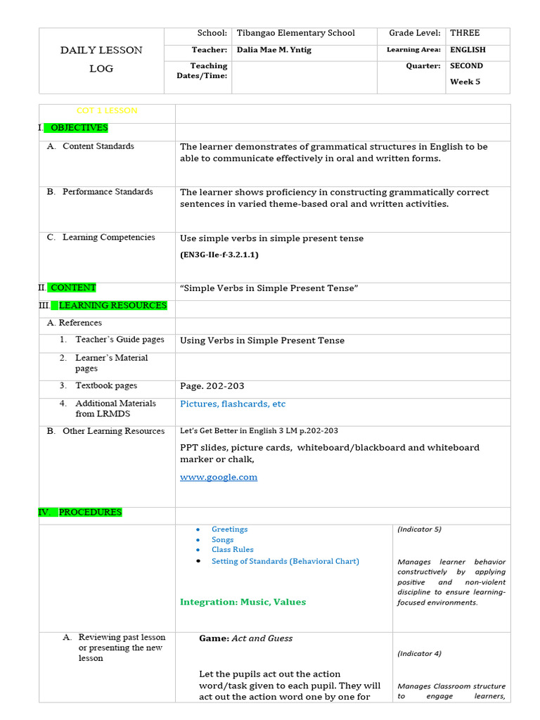 COT-English3-Lesson Exemplar - MY | PDF | Learning | Literacy