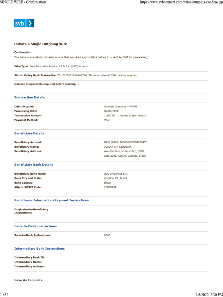 Wire Notification February 2020 Invoice | PDF | Business | Economies