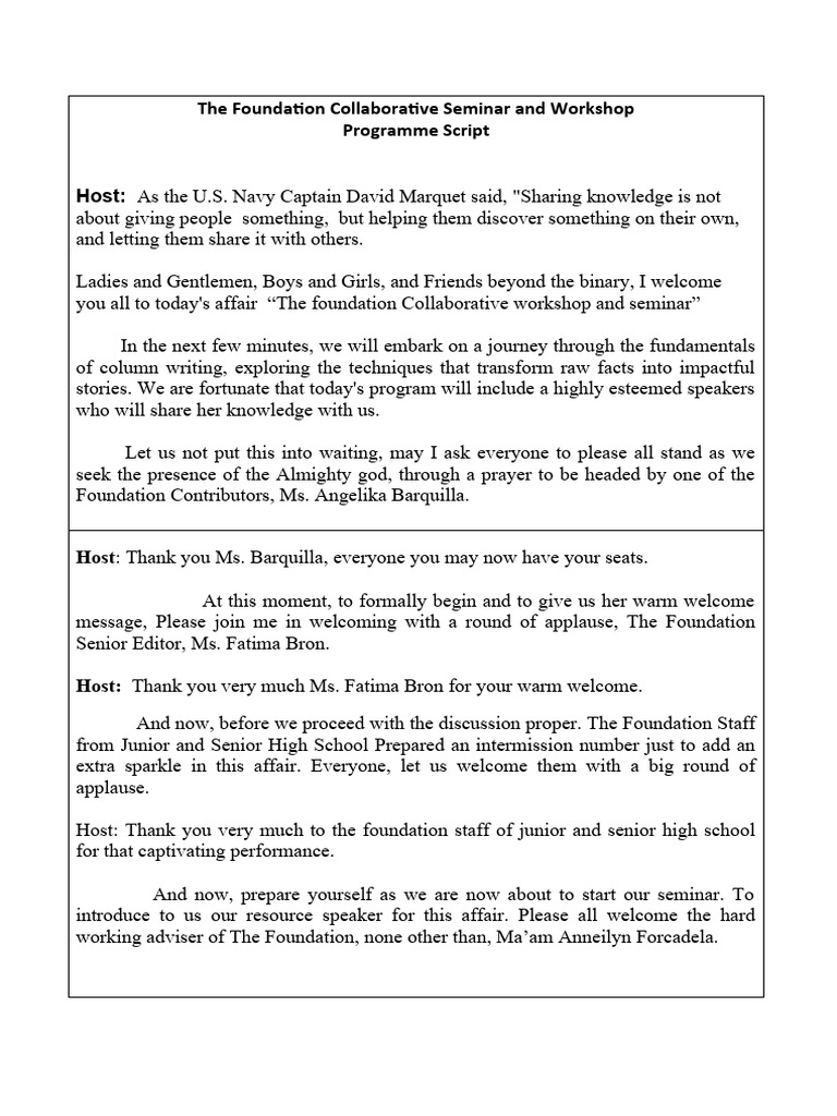 The Foudation Seminar. SCRIPT | PDF