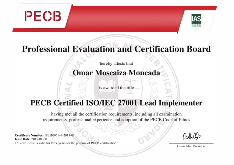 Certificate PECB | PDF