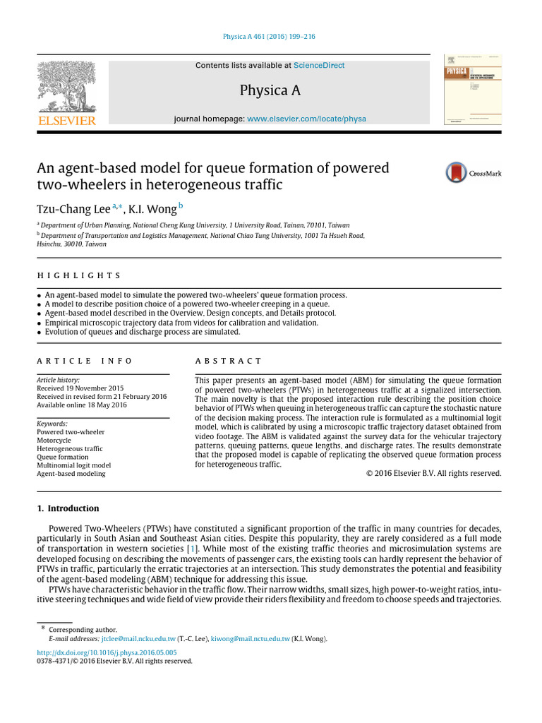 Lee, T. C., & Wong, K. I. (2016) | PDF | Agent Based Model | Traffic