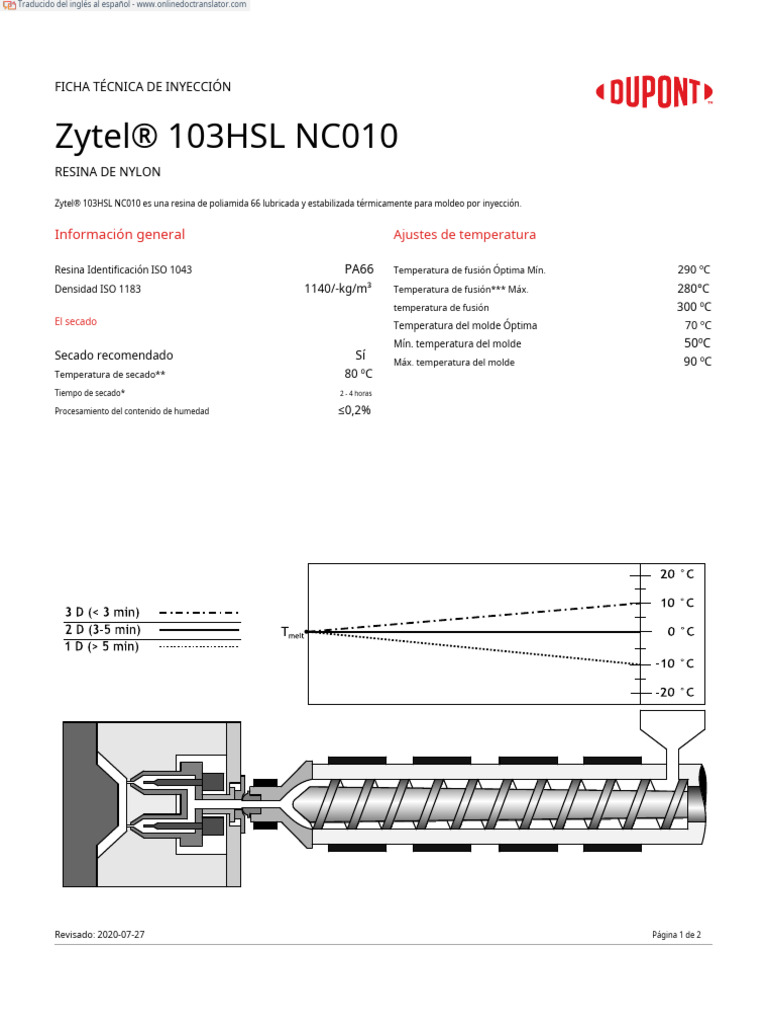 Zytel® 103HSL NC010-en-inj - En.es36 | PDF | Du Pont | Temperatura