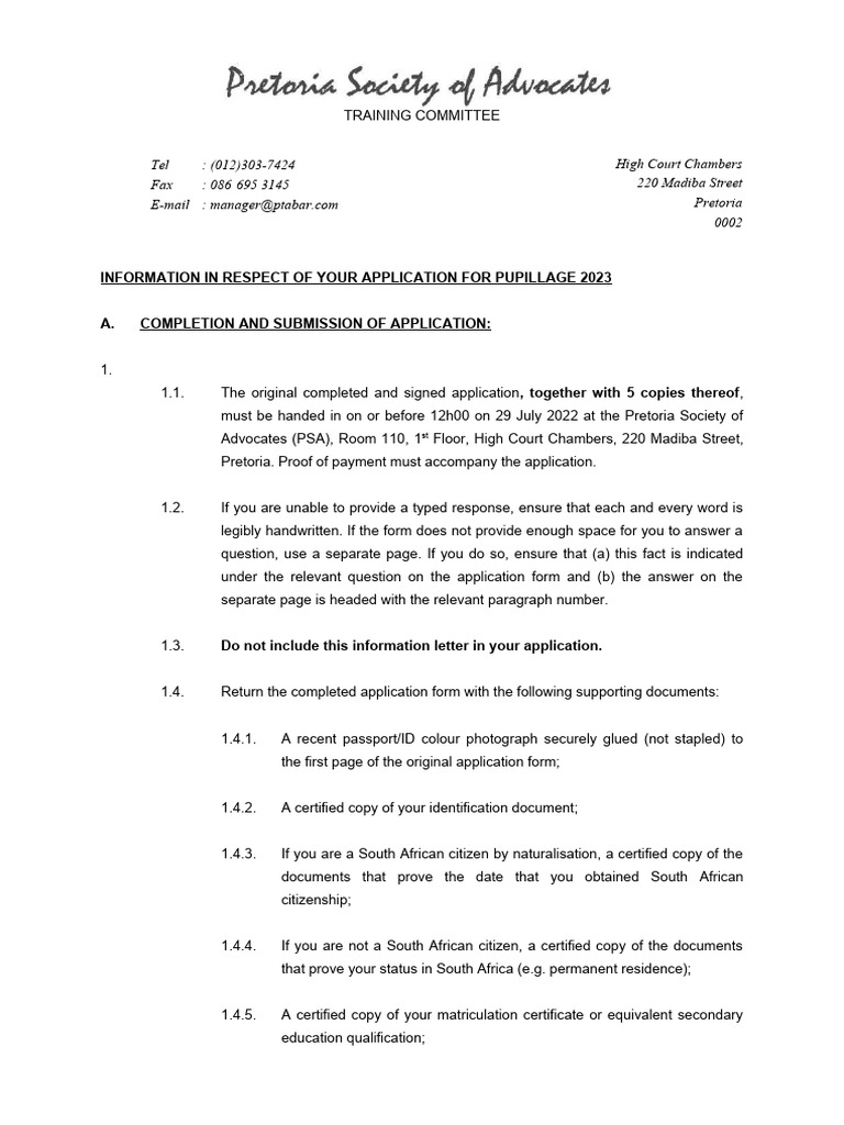 Pupillage Information Form - 2023 2 | PDF | Advocate | Government