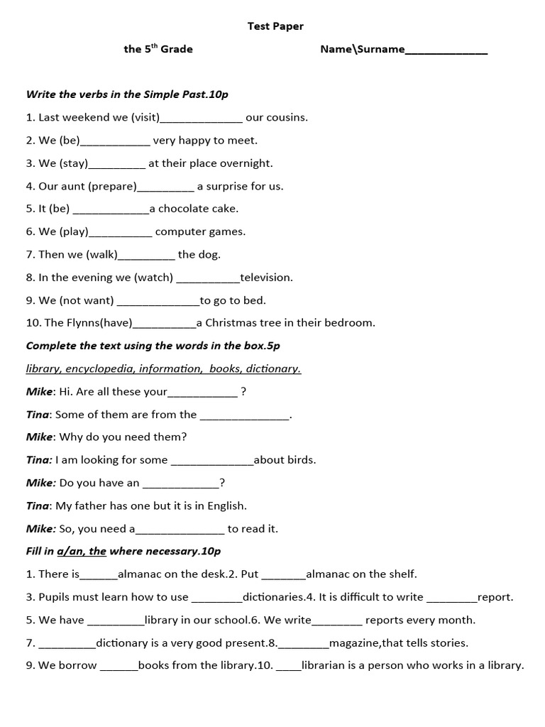 Test Paper CL 5 | PDF