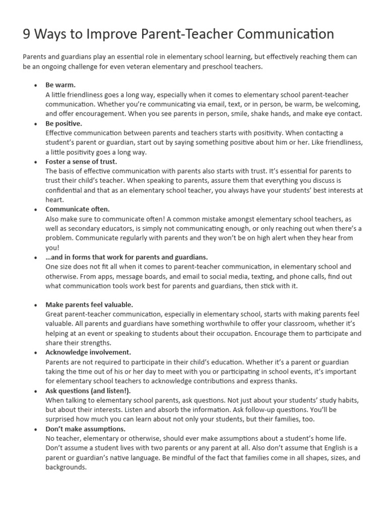 9 Ways To Improve Parent | PDF | Communication | Human Communication