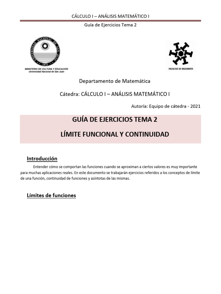 2-Tema-2 Ejerc 2021 | PDF | infinito | Límite (Matemáticas)