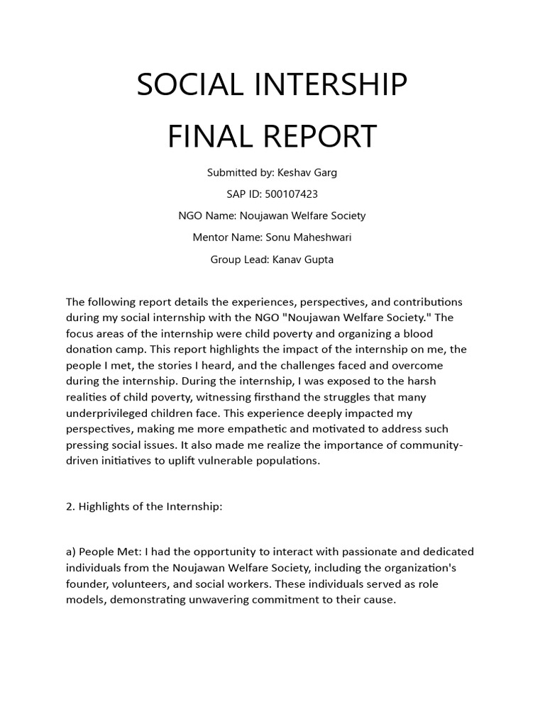Social Internship Insights | PDF | Self-Improvement