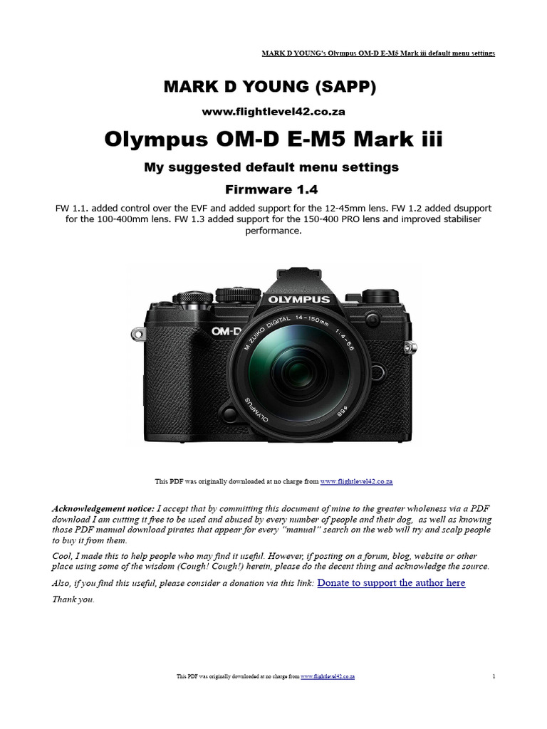 Omd E-M5 Mark III Menusettingsmdy | PDF