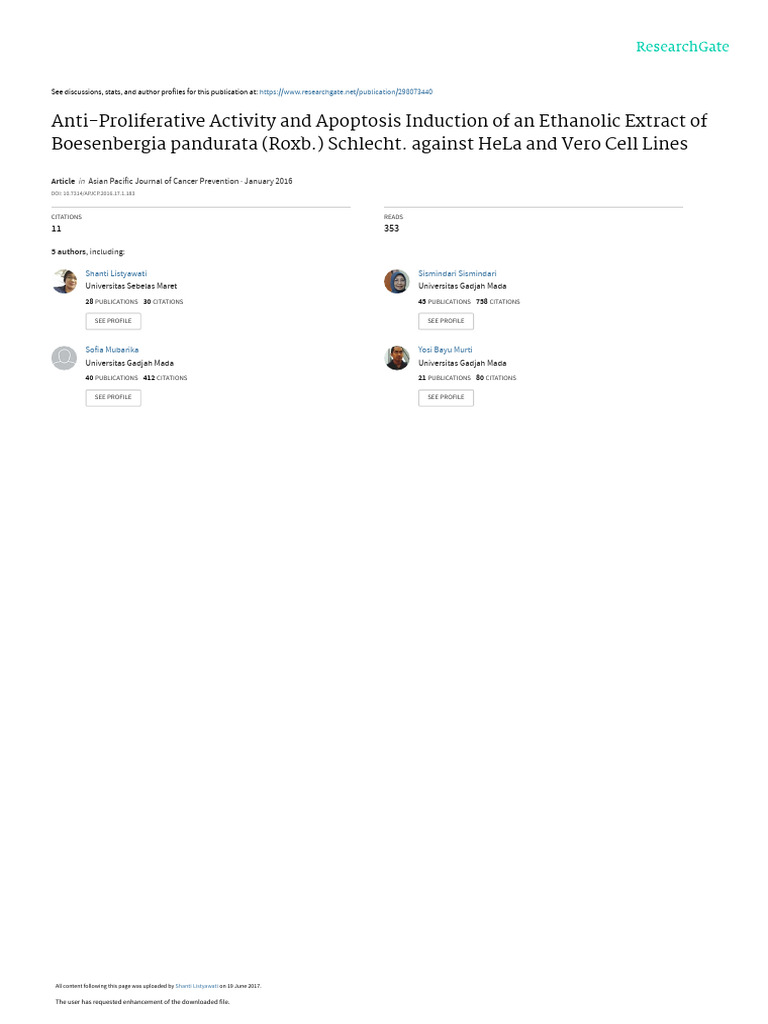 Anti-Proliferative Activity and Apoptosis Inductio | PDF | Apoptosis | Cancer