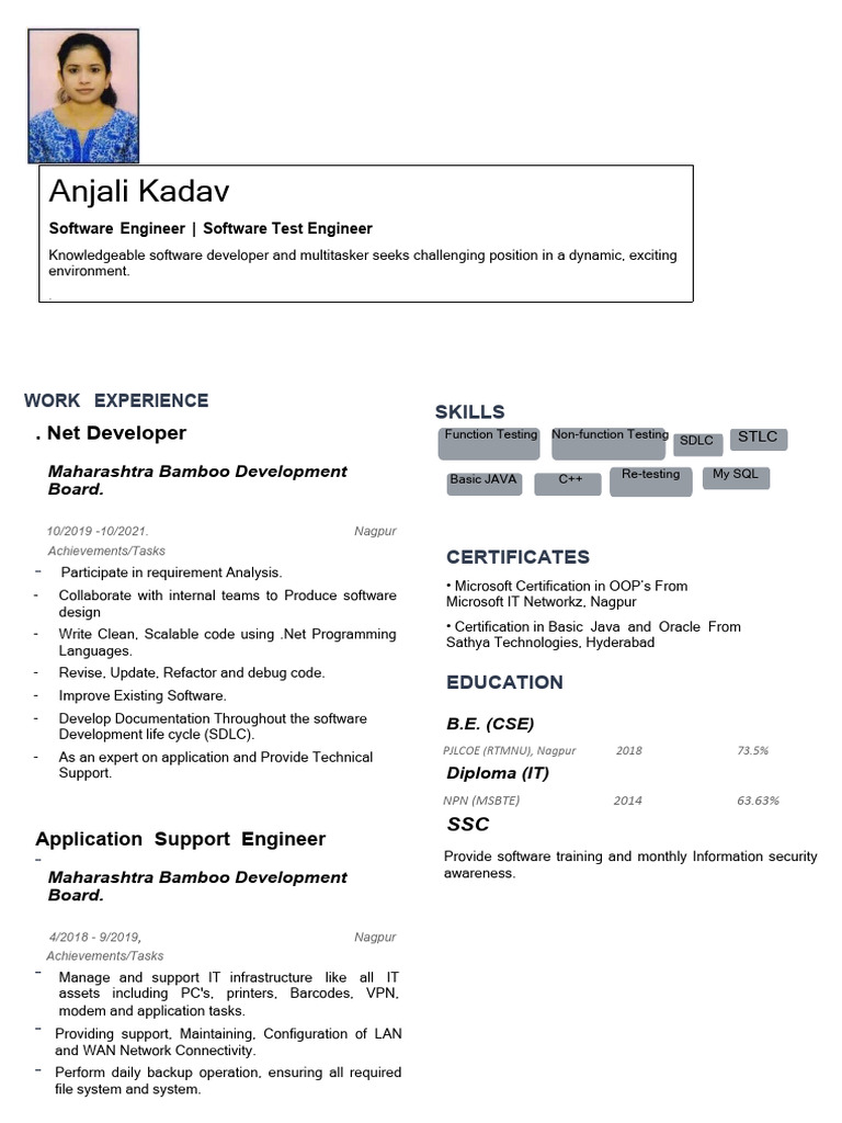 Anjali Kadav CV | PDF | Software | Computing