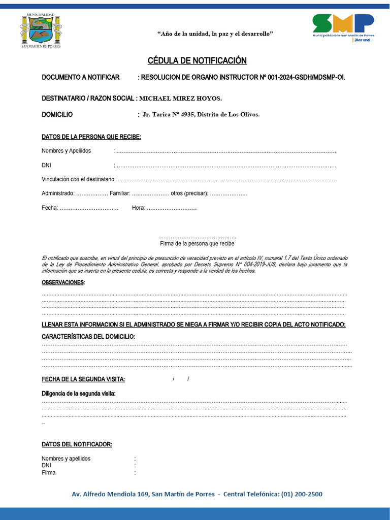Modelo Cedula de Notificacion | PDF | Documentos legales | Justicia