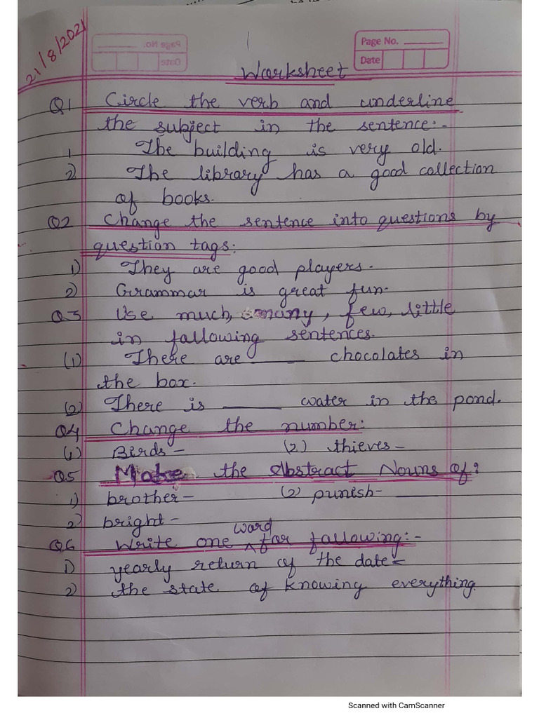 Class 7 English Worksheet | PDF