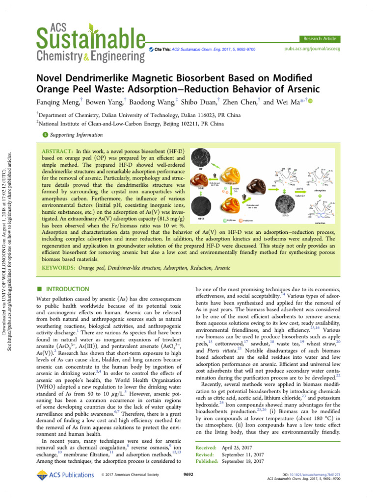 Novel Dendrimerlike Magnetic Biosorbent Based On Modi Fied Orange Peel Waste: Adsorption ...