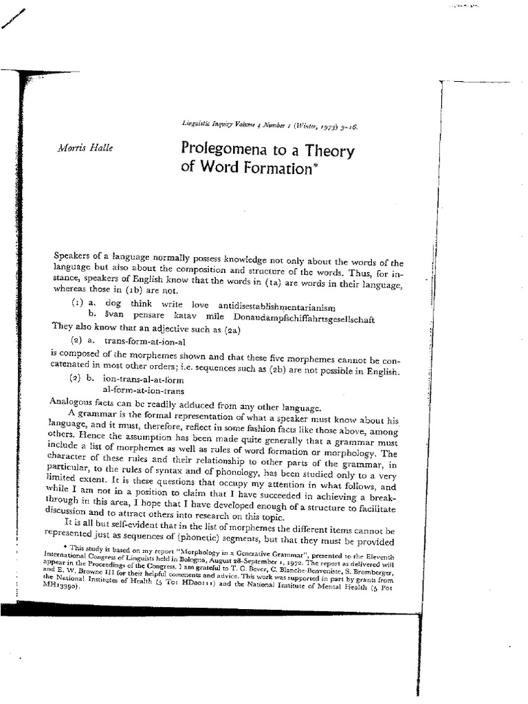 Morris Halle, Prologomena | PDF