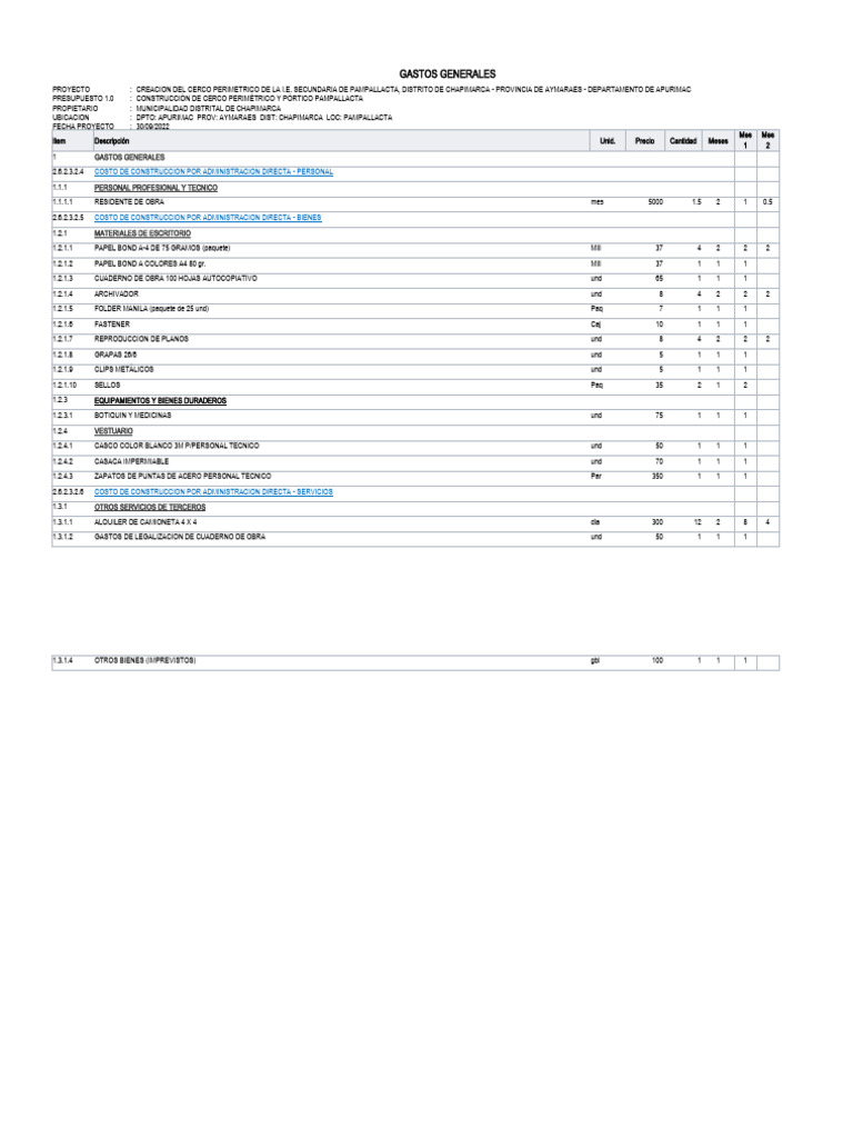 Gastos Generales | PDF