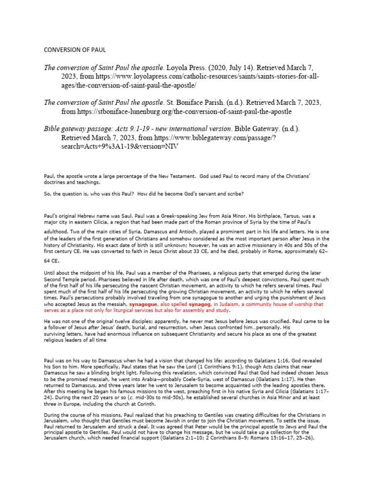 Conversion of Paul | PDF | Paul The Apostle | Acts Of The Apostles