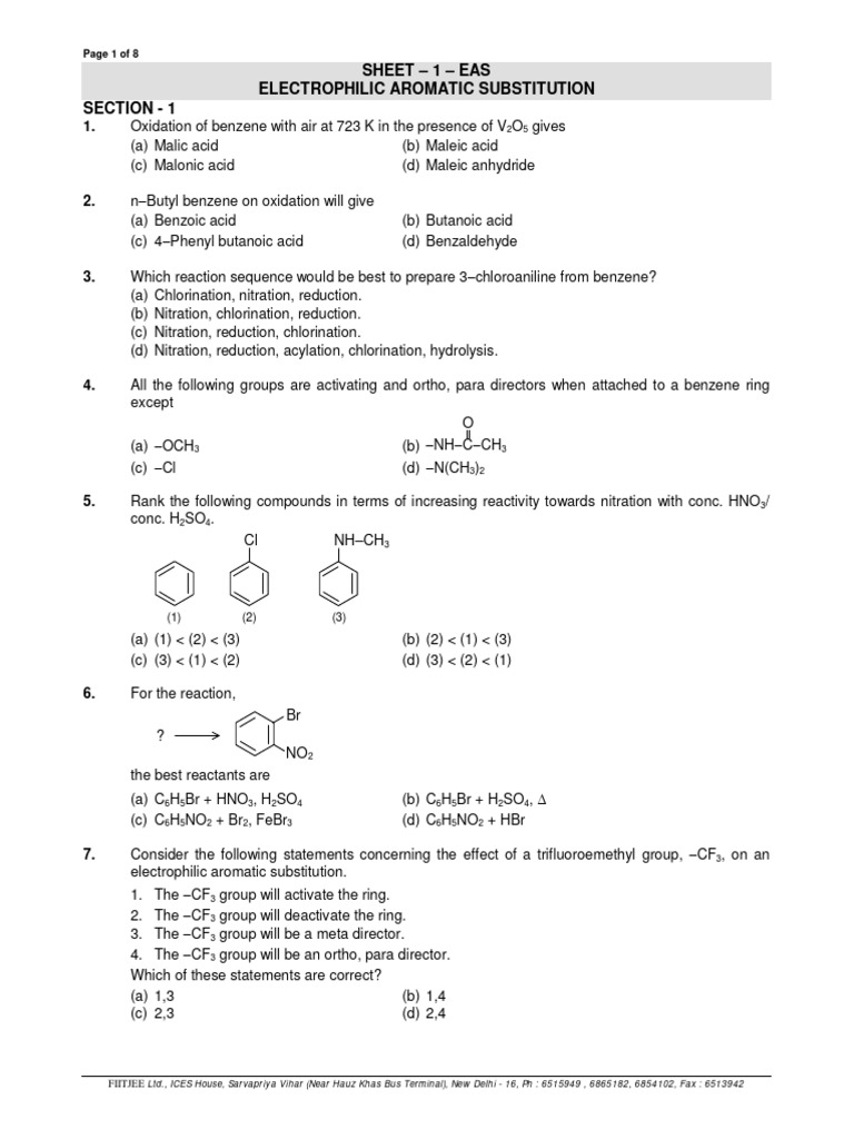 Sheet 1 Eas | PDF | Benzene | Organic Reactions