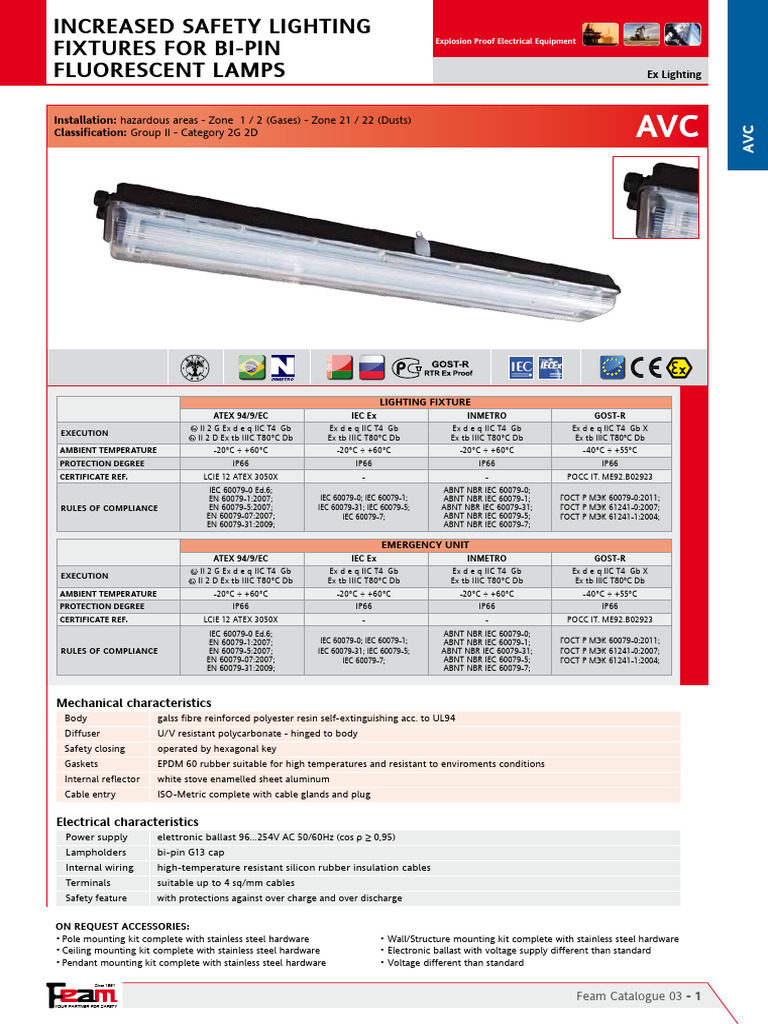 FEAM AVC Hazardous Area Safety Lighting Zone 1 and Zone 2 BI PIN ...
