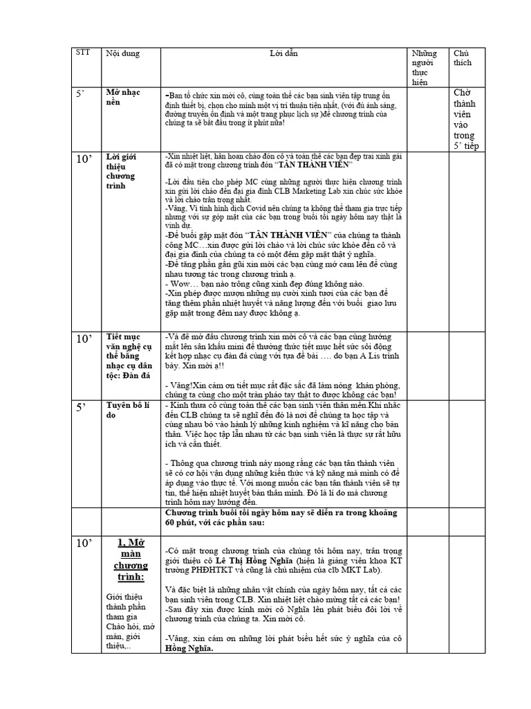 STT kịch bản Marketing | PDF